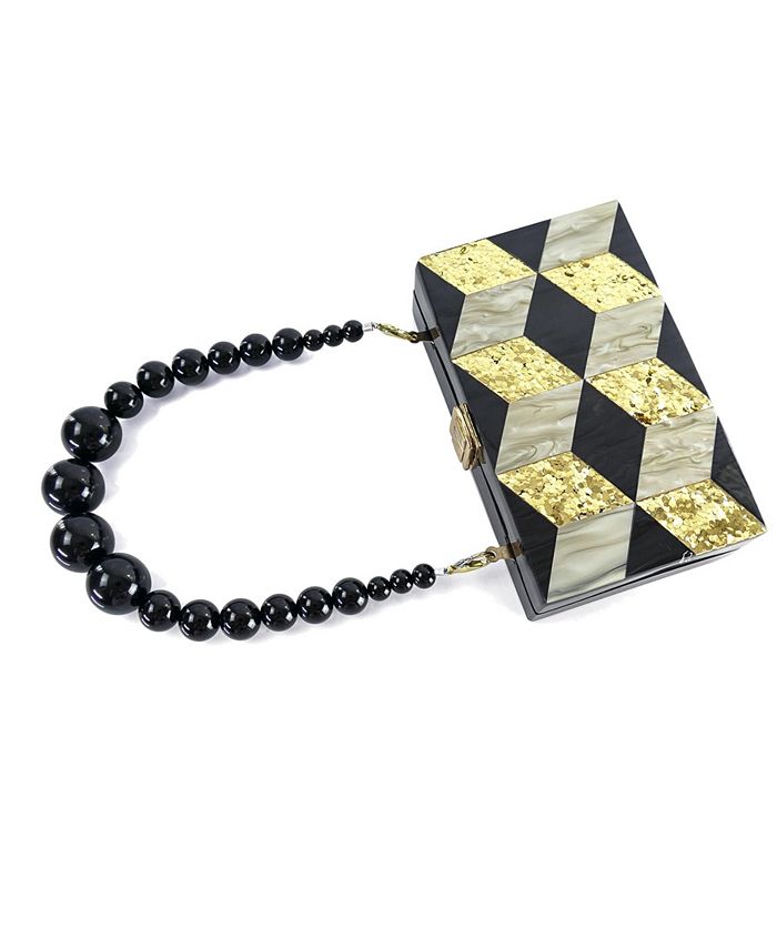 Milanblocks Beaded Top Handle Grid Acrylic Box Clutch - Macy's