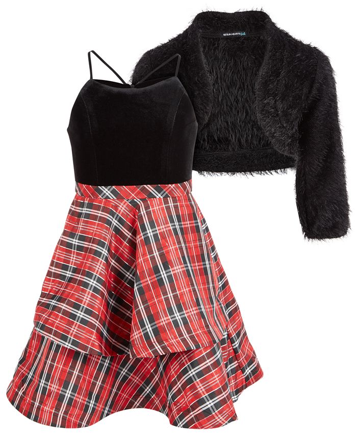 Sequin Hearts Big Girls 2-Pc. Eyelash Bolero & Plaid Dress Set - Macy's
