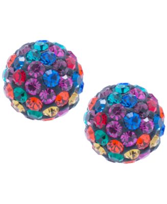 Multicolor Crystal Pavé Ball Cluster Stud Earrings in Sterling Silver ...