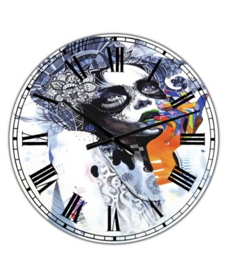 Designart Beautiful Urban Dreaming Girl Oversized Modern Wall Clock ...