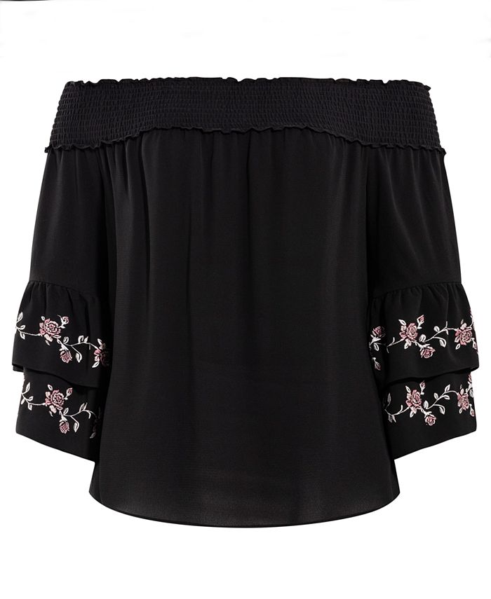 City Chic Trendy Plus Size Off-Shoulder Embroidered Top - Macy's