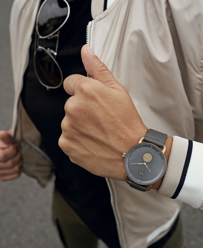 MVMT Men's Revolver Bronze Age Gray Leather Strap Watch 45mm - Macy's