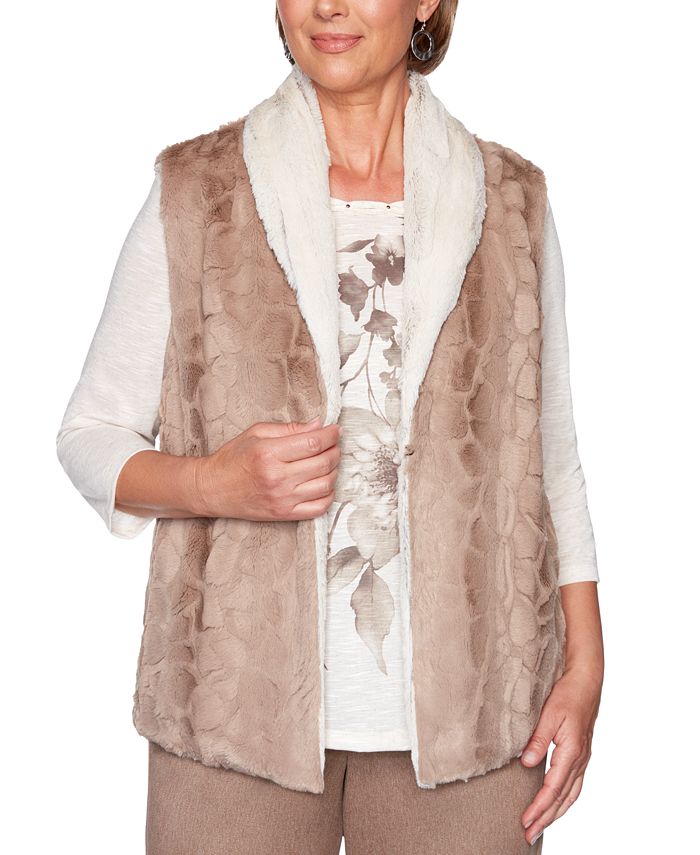 Alfred Dunner Petite First Frost Reversible Faux-Fur Vest - Macy's