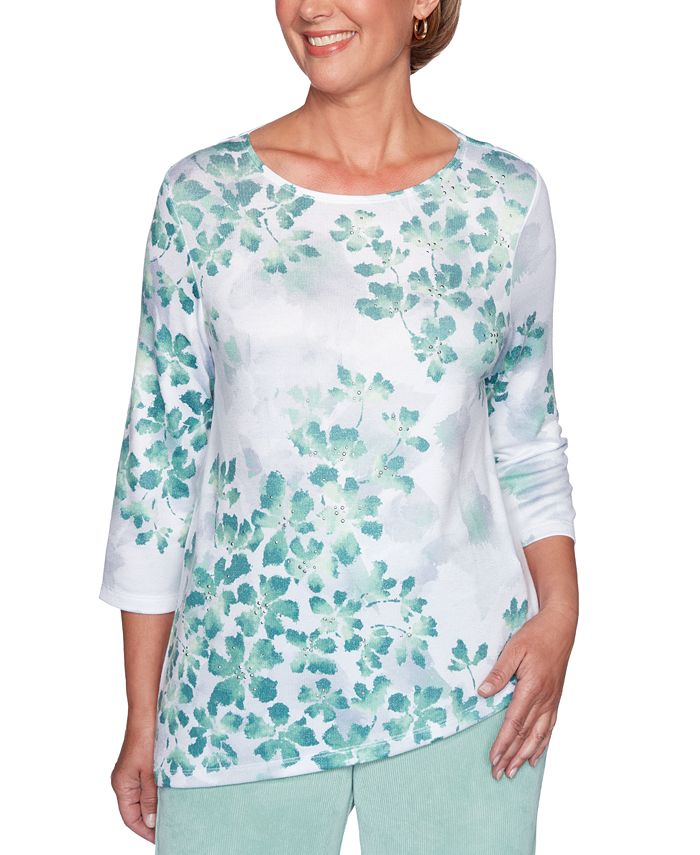 Alfred Dunner Lake Geneva Printed Asymmetrical-Hem Top - Macy's
