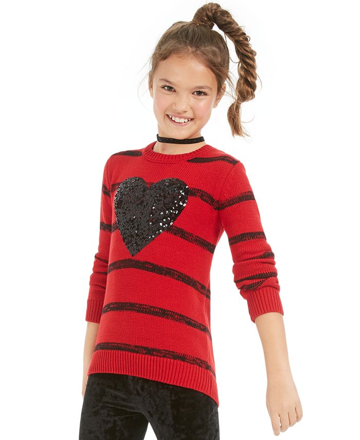 Epic Threads Big Girls Striped Heart Sweater, Created for Macy's - Macy's
