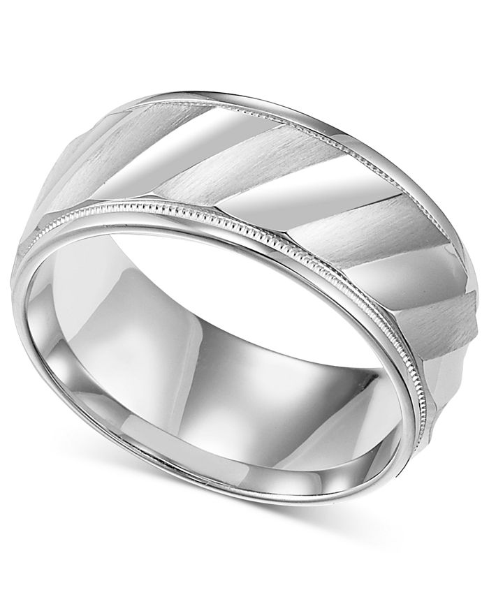 Triton Men's Sterling Silver Ring, Diagonal Stripe Wedding Band - Macy's