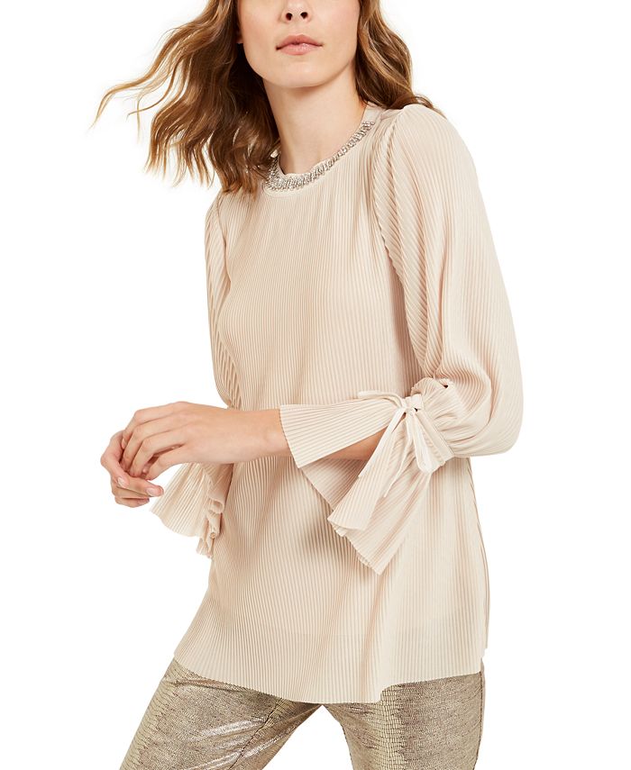 Alfani Petite Textured-Stripes Embellished-Neck Top, Created for Macy's ...
