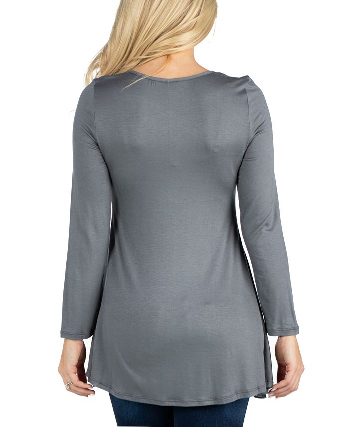 24seven Comfort Apparel Long Sleeve Solid Color Swing Style Flared ...