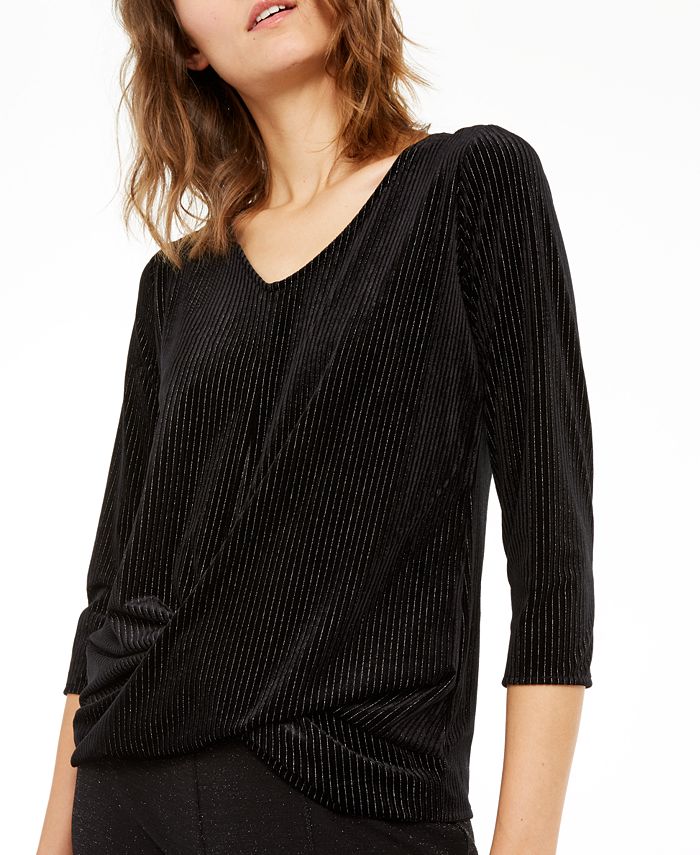 Alfani Metallic-Stripe Twist-Front Top, Created for Macy's - Macy's