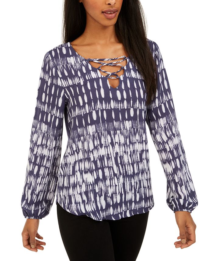 BCX Juniors' Raindrops Lace-Front Top - Macy's