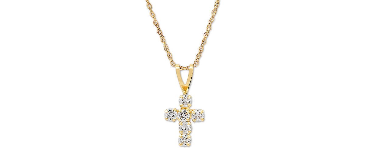 Click here for Cubic Zirconia Cross 18 Pendant Necklace in 14k Go... prices