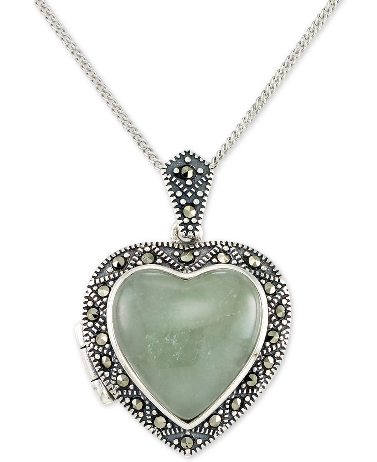 Click here for Jade (13mm) & Marcasite Heart Locket 18 Pendant Ne... prices