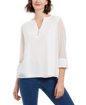 Charter Club Sheer-Sleeve Top, Created for Macy's - Macy's
