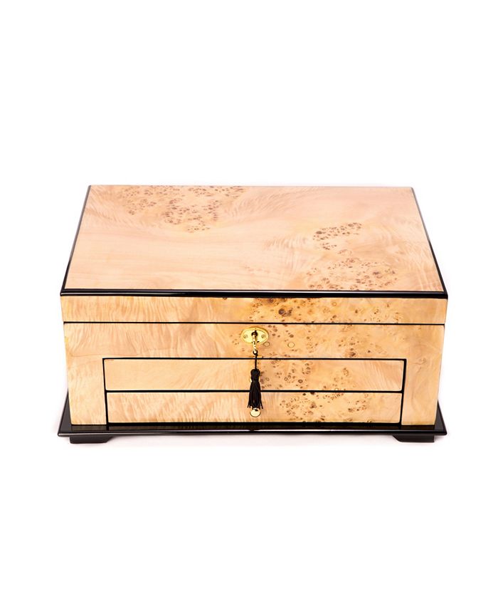 Bey-Berk Birdseye Maple 3 Level Jewelry Box with Gold tone Accents and ... Bey-Berk Birdseye Maple 3 Level Jewelry Box with Gold tone Accents and ...