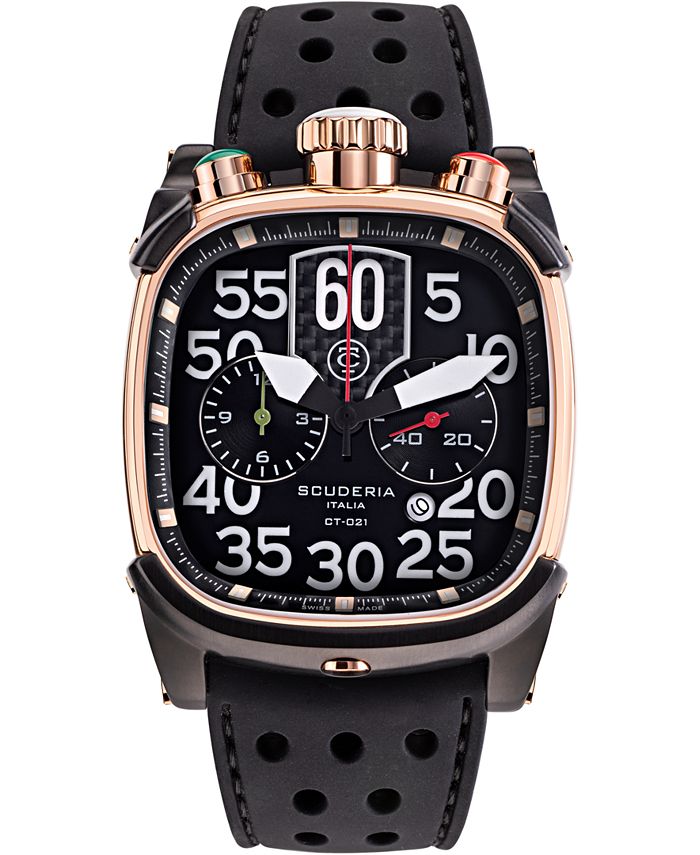 CT Scuderia Men's Swiss Chronograph Saturno Black Silicone Strap Watch ...