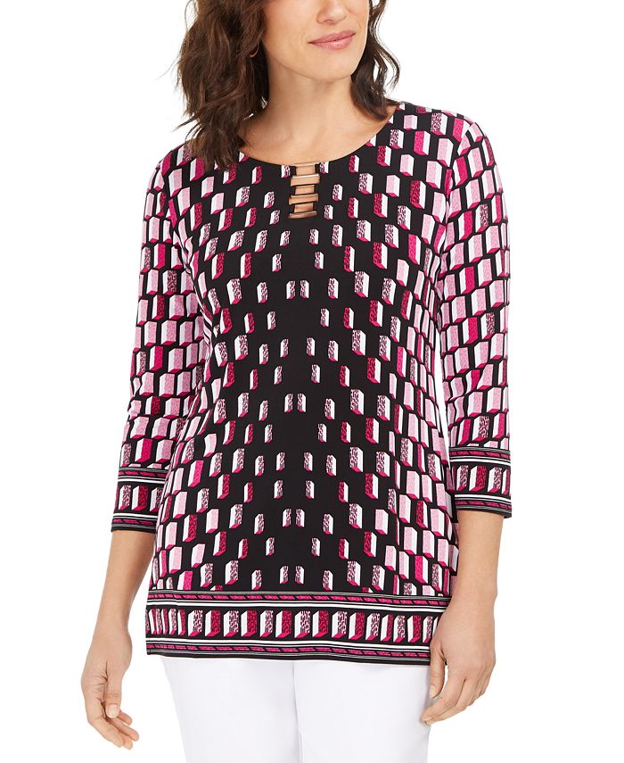 JM Collection Printed Hardware Tunic, Created for Macy's - Macy's