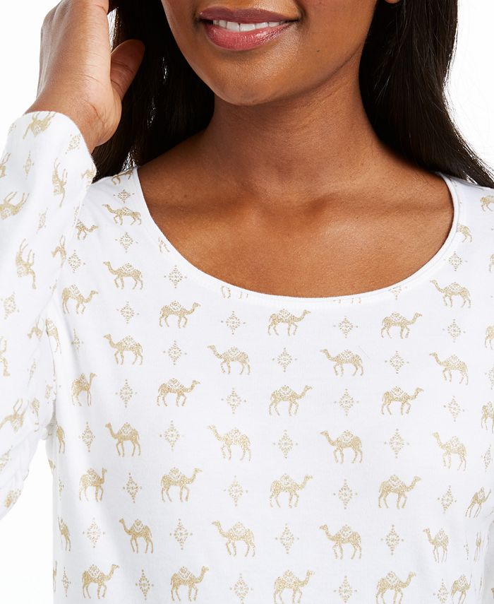 Karen Scott Shimmer Camel-Print Top, Created for Macy's - Macy's