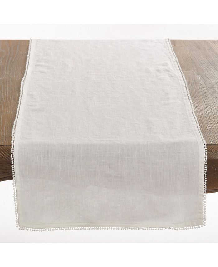 Saro Lifestyle Pom Pom Design Linen Dining Room Table Runner - Macy's