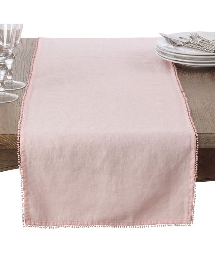 Saro Lifestyle Pom Pom Design Linen Dining Room Table Runner - Macy's