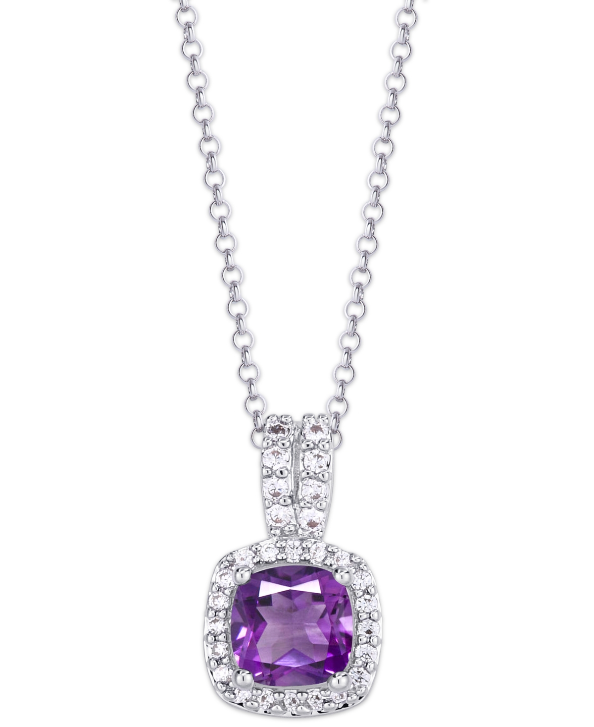 Click here for Birthstone Cushion Halo Pendant Necklace in Silver... prices