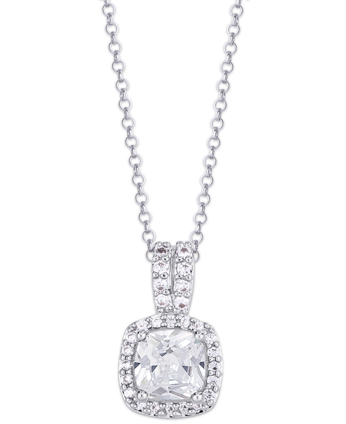 Click here for Birthstone Cushion Halo Pendant Necklace in Silver... prices