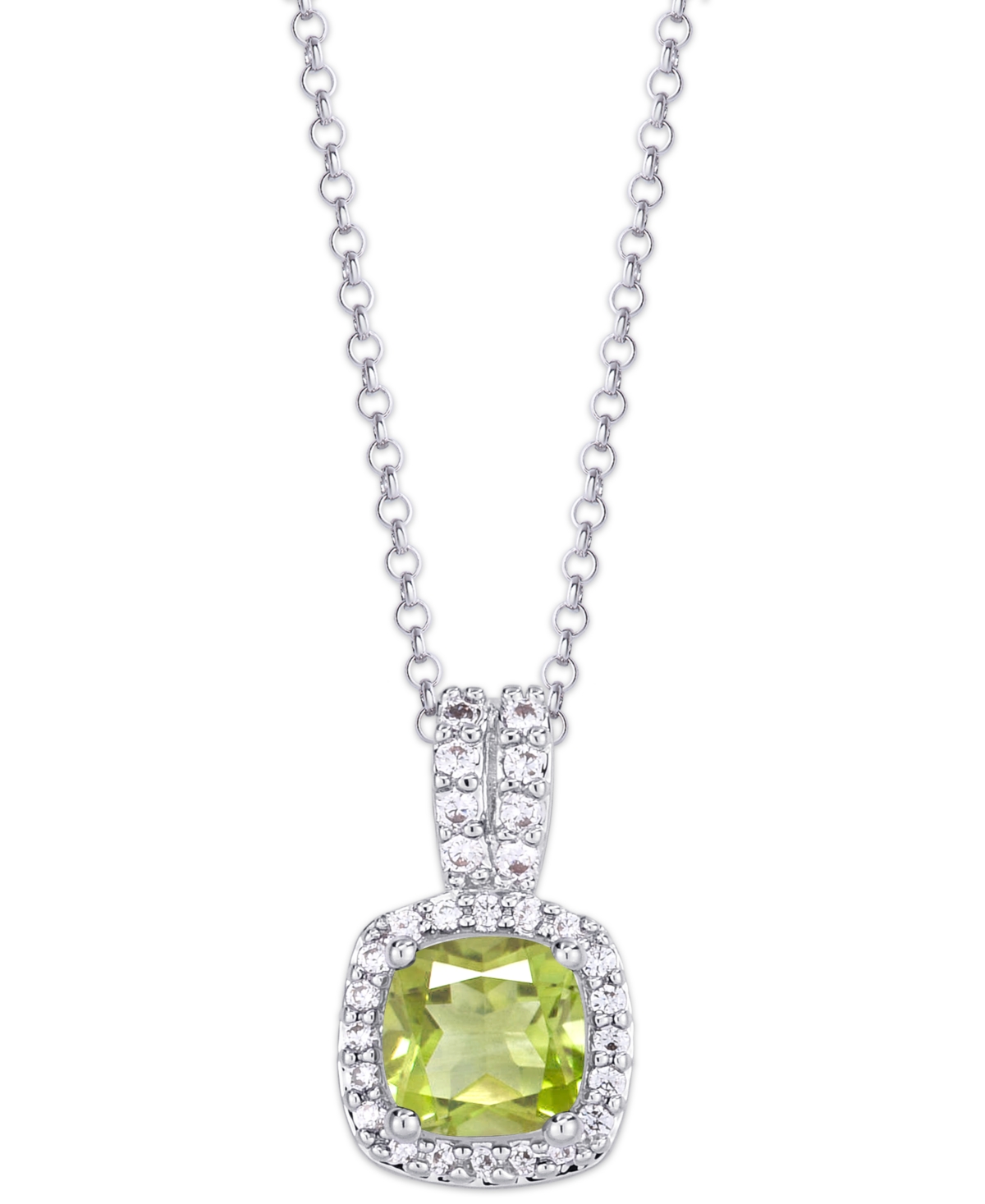 Click here for Birthstone Cushion Halo Pendant Necklace in Silver... prices