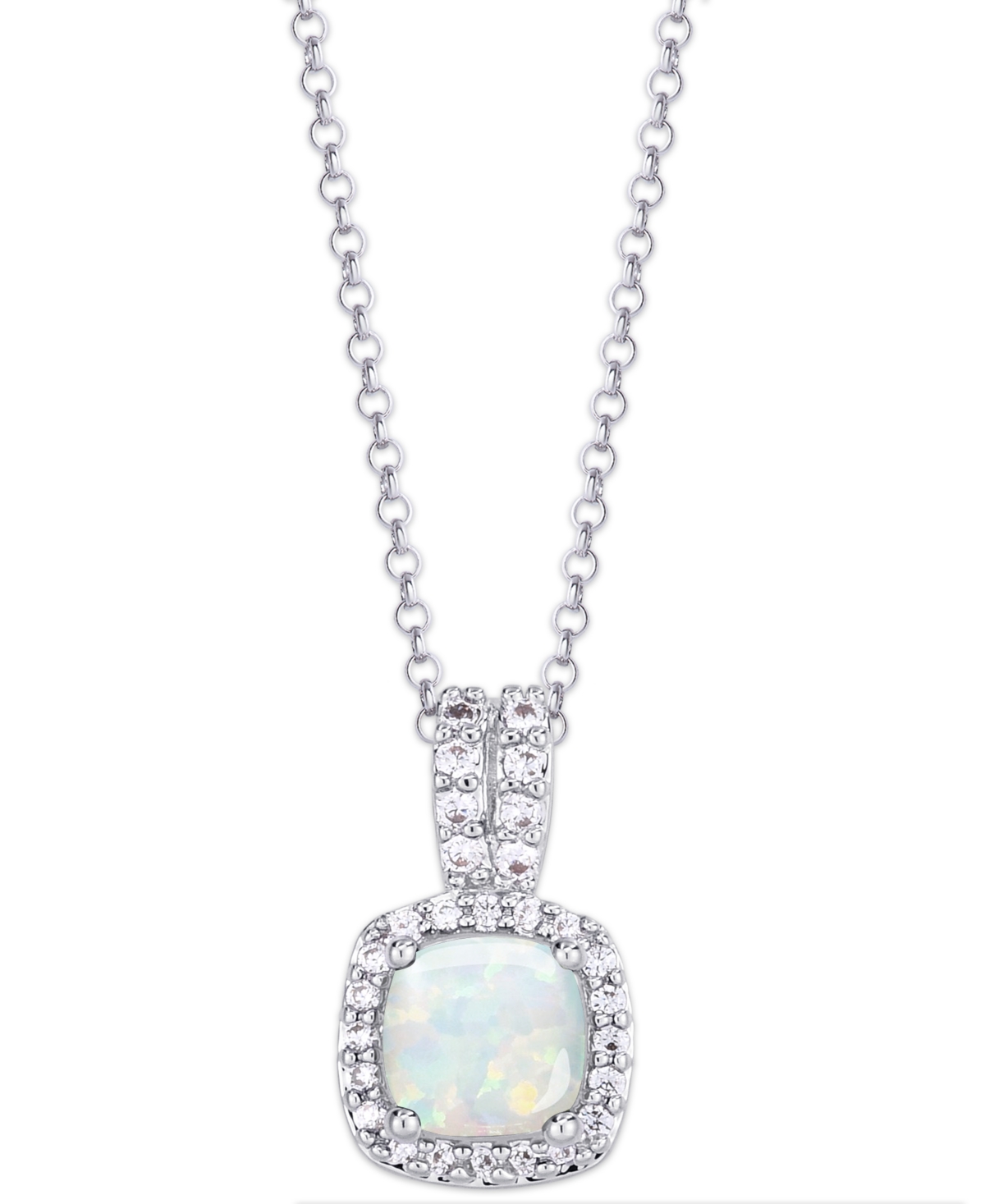 Click here for Birthstone Cushion Halo Pendant Necklace in Silver... prices