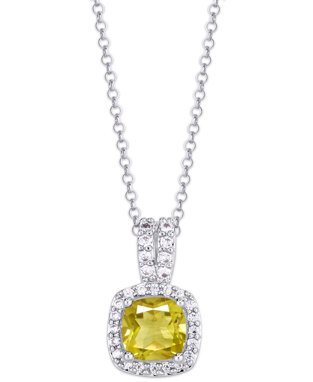 Click here for Birthstone Cushion Halo Pendant Necklace in Silver... prices