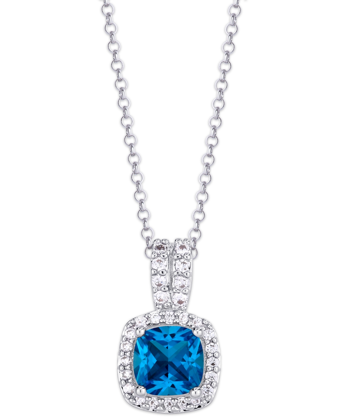 Click here for Birthstone Cushion Halo Pendant Necklace in Silver... prices