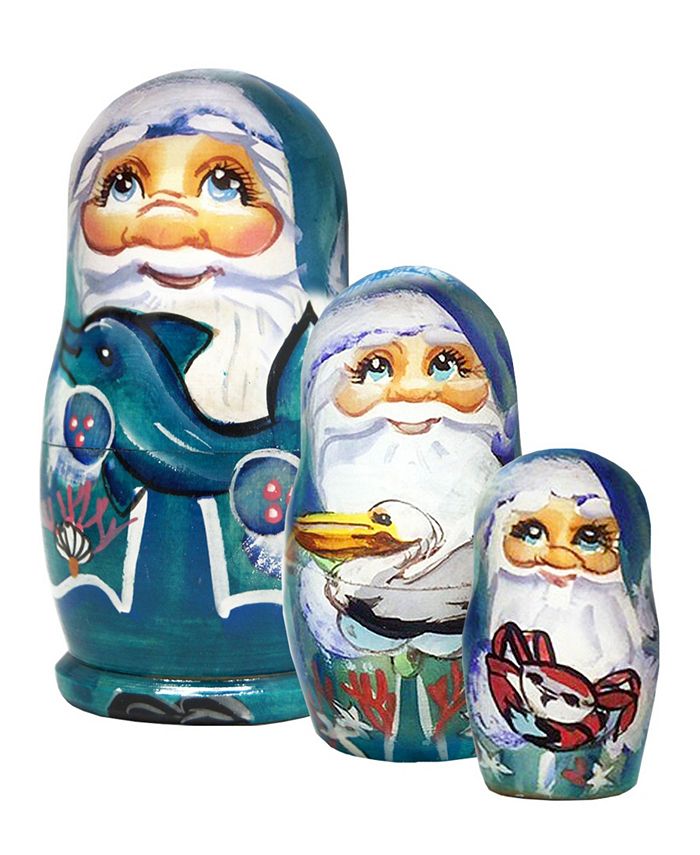 G.DeBrekht Mr. Santa of The Sea 3-Piece Russian Matryoshka Stacking ...