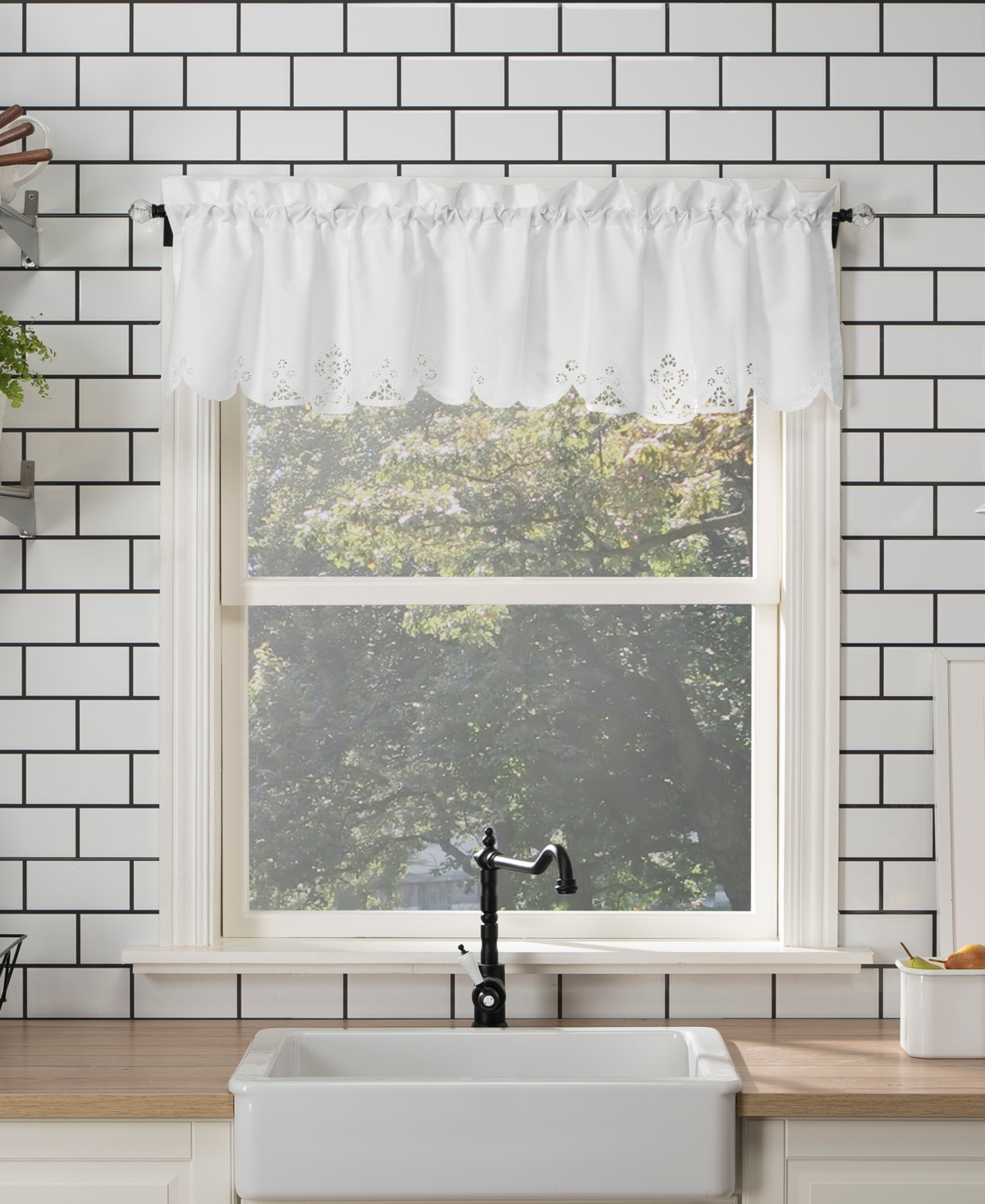 Click here for Mariela Floral Trim Semi-Sheer Rod Pocket Kitchen... prices