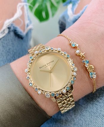 Olivia Burton Crystal & Imitation Pearl Chain Bracelet - Macy's