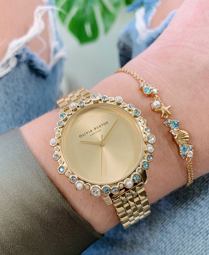 Olivia Burton Crystal & Imitation Pearl Chain Bracelet - Macy's