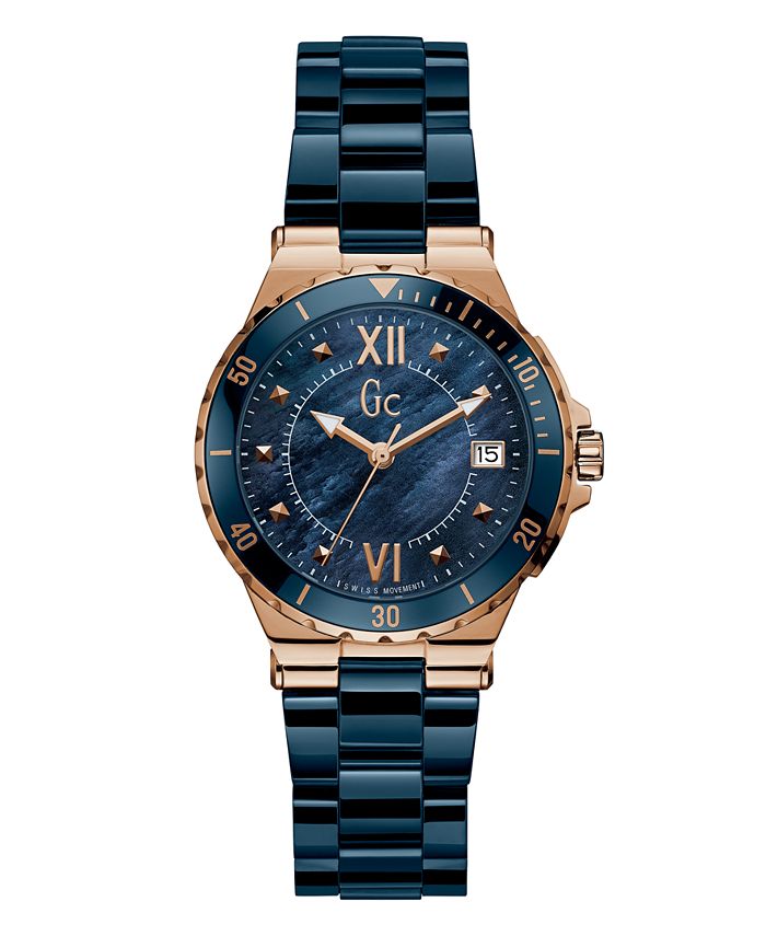GUESS Gc Women's Structura Lady Blue Ceramic Bracelet Watch 36mm - Macy's