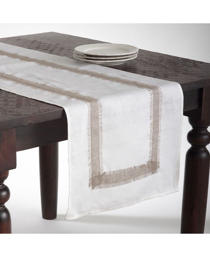 Saro Lifestyle White Banded Linen Table Runner - Macy's