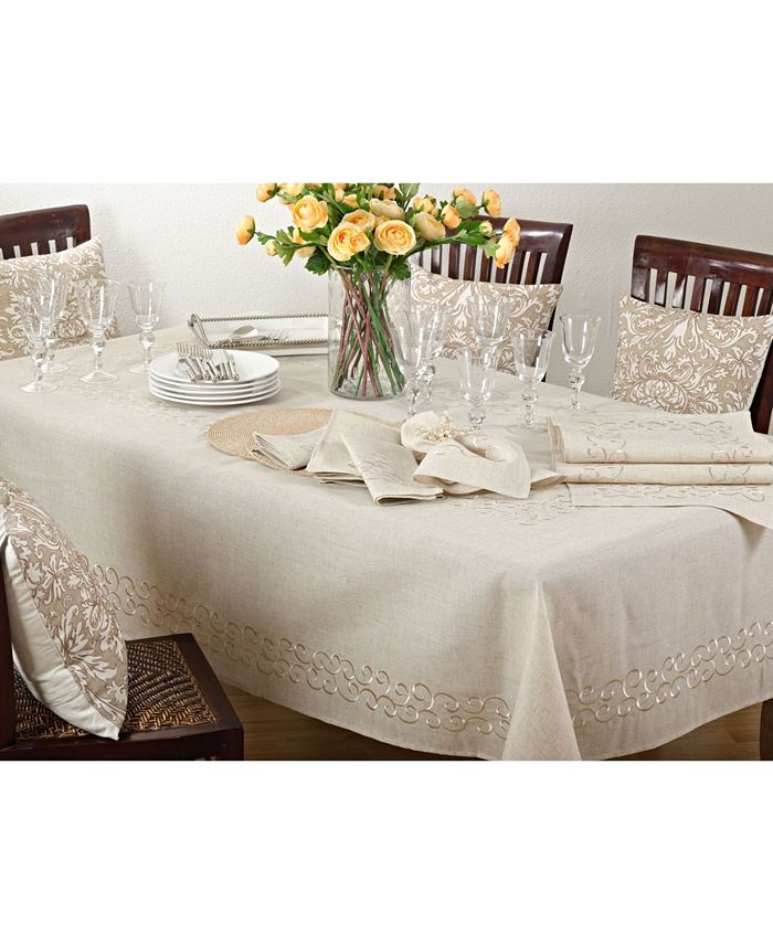 Saro Lifestyle Embroidered Swirl Design Linen Blend Runner - Macy's