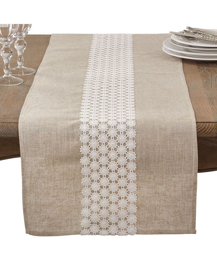 Saro Lifestyle Daisy Lace Design Country Linen Blend Table Runner - Macy's