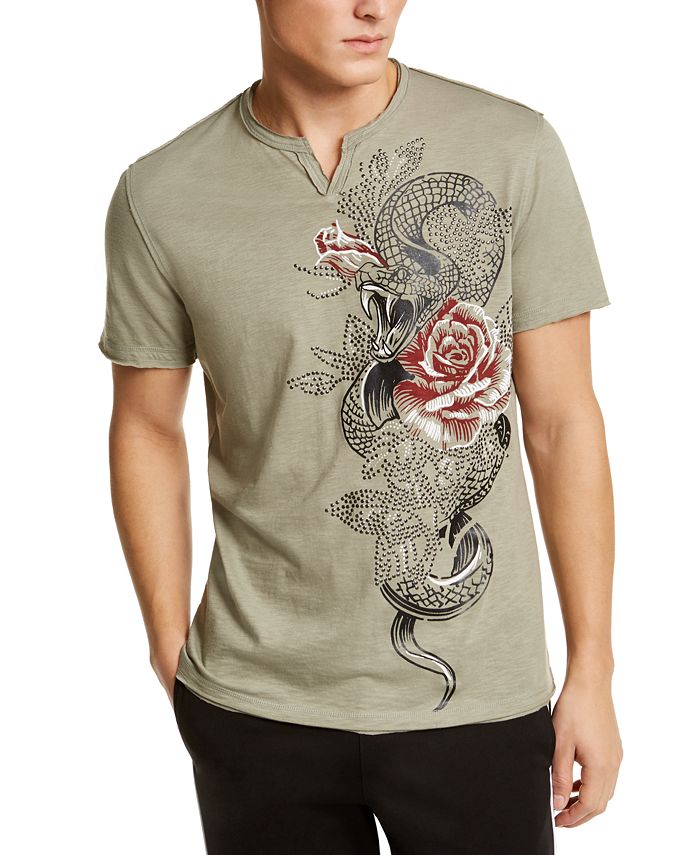 INC International Concepts INC Men's Split-Neck Studded T-Shirt ...