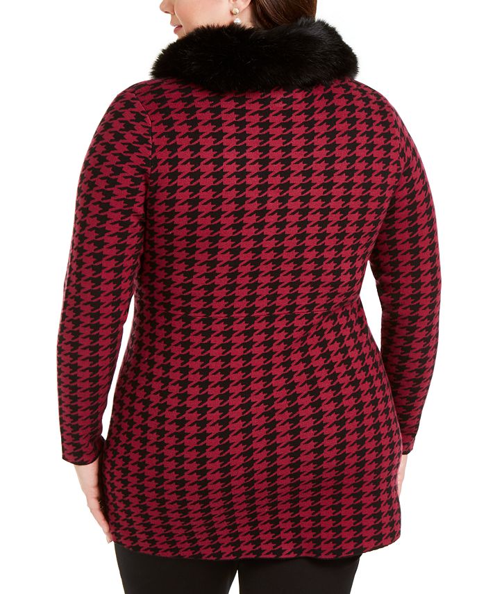 Belldini Black Label Women's Plus Size Houndstooth Faux Fur Collar ...