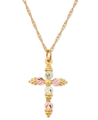 Grape and Leaf Cross Pendant in 10k Yellow Gold with 12k Rose and Green ...