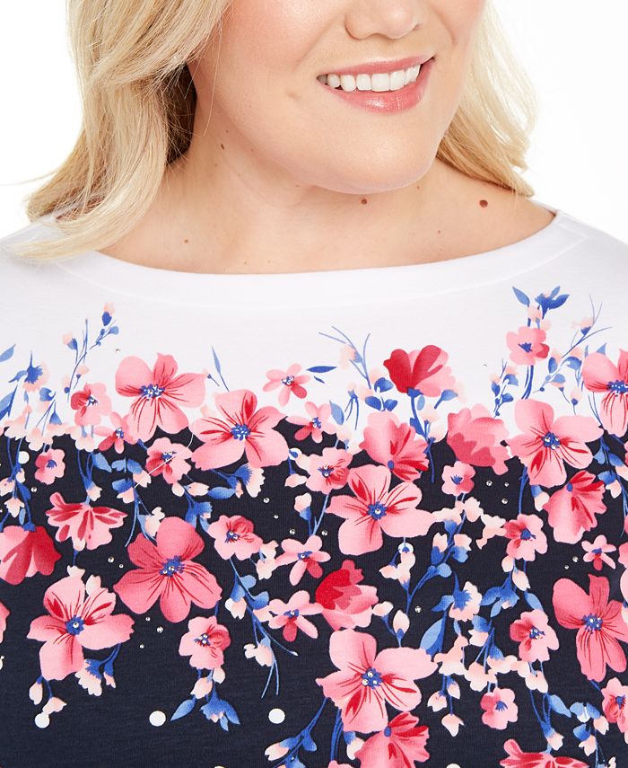 Karen Scott Plus Size Emily Embellished Boat-Neck Top, Created for Macy ...