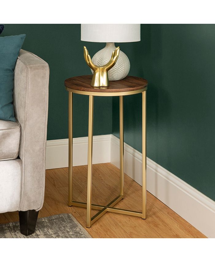 Walker Edison 16" Round Side Table - Dark Walnut/Gold - Macy's