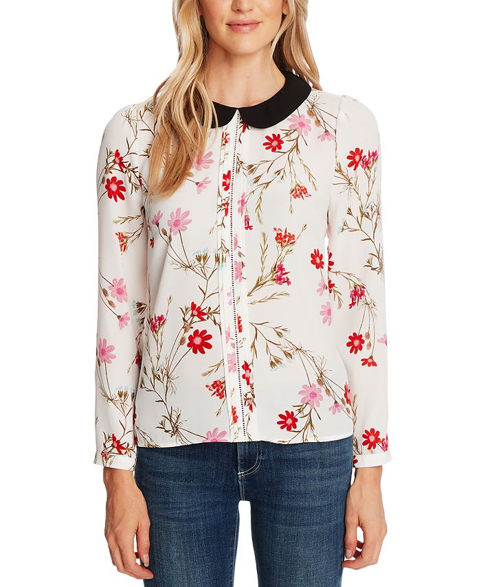 CeCe Collared Floral-Print Top - Macy's