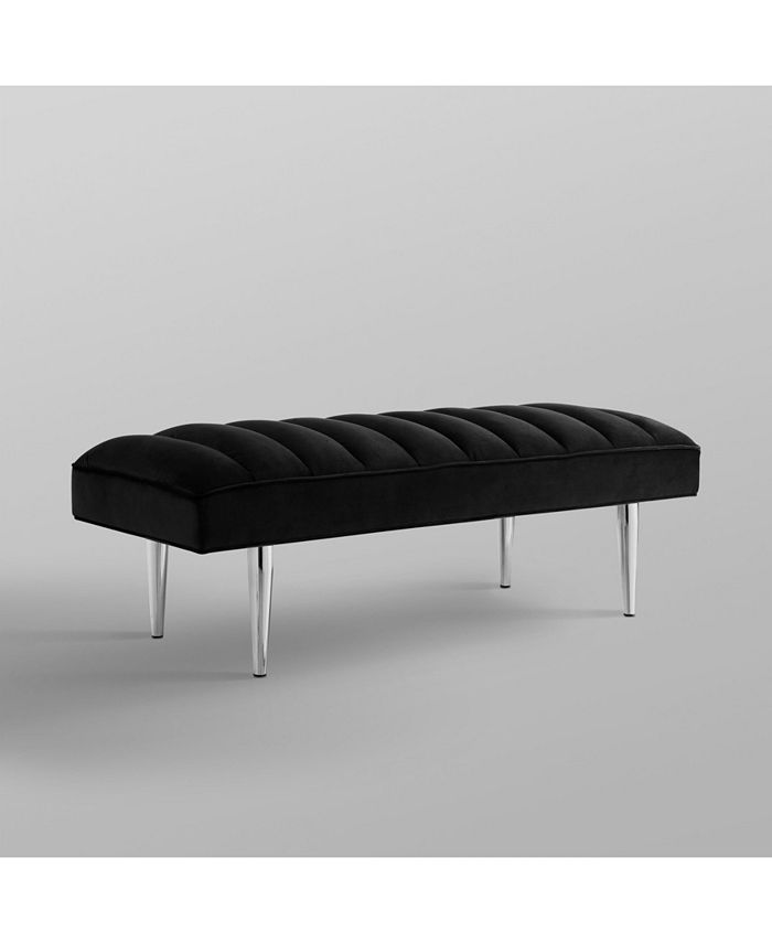 Nicole Miller Raul Velvet Tufted Bench with Tapered Metal Legs - Macy's