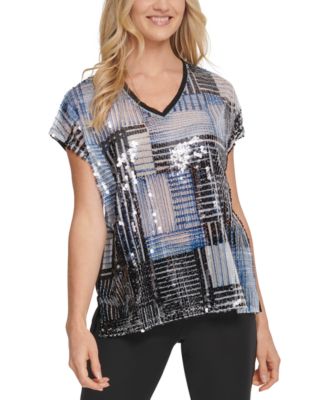 DKNY Sequin-Front Top - Macy's