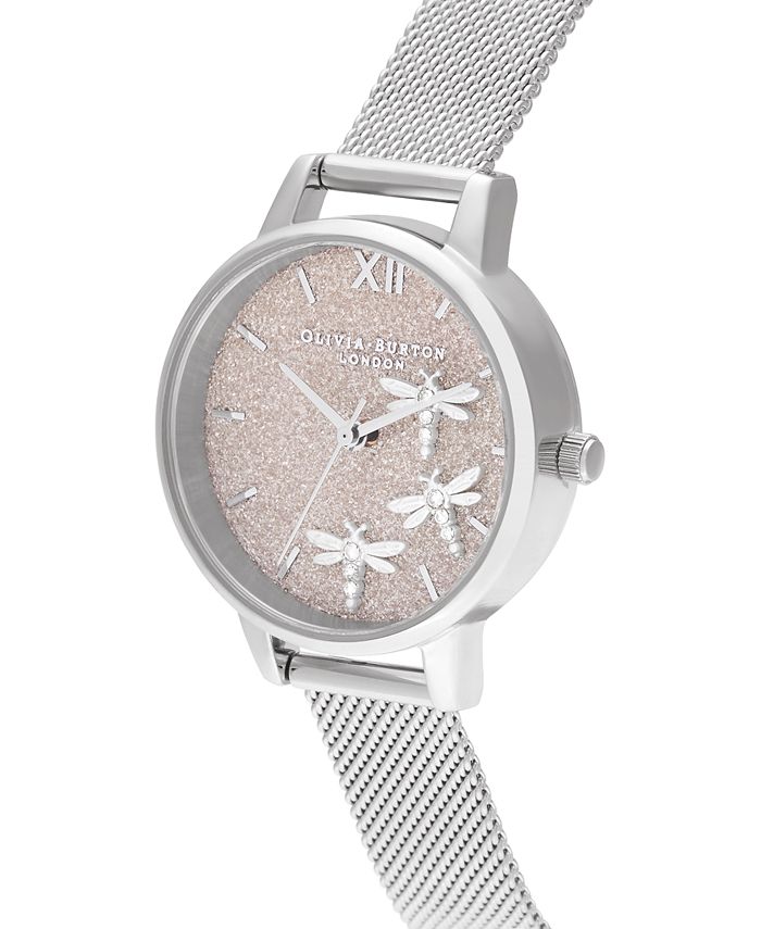 Olivia Burton Women's Dancing Dragonfly Stainless Steel Mesh Bracelet ...