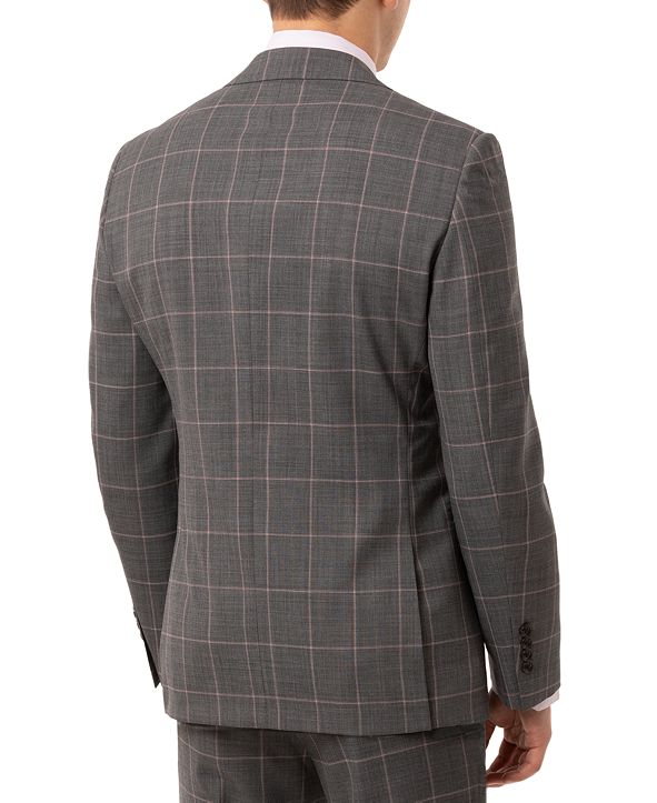 Tallia Men's Slim-Fit Stretch Gray Windowpane Suit Separate Jacket ...