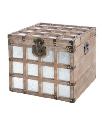 Vintiquewise Vintorary Wooden Square Galvanized Metal Lined Storage ...