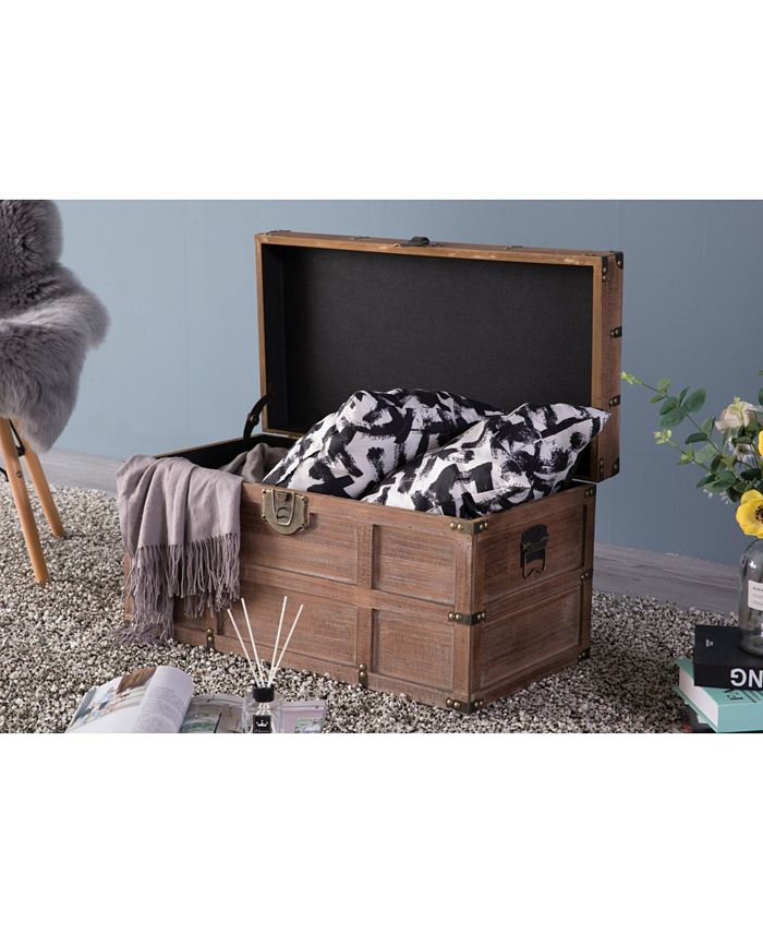 Vintiquewise Wooden Rectangular Lined Rustic Storage Trunk with Latch ...