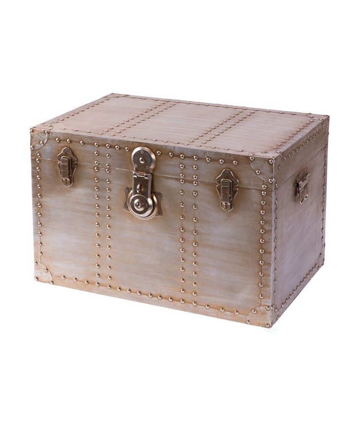 Vintiquewise Industrial Wooden Aluminum Storage Trunk with Lockable ...